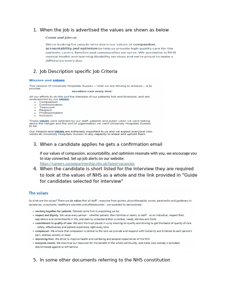 NHS Job Application Values Guide | PDF