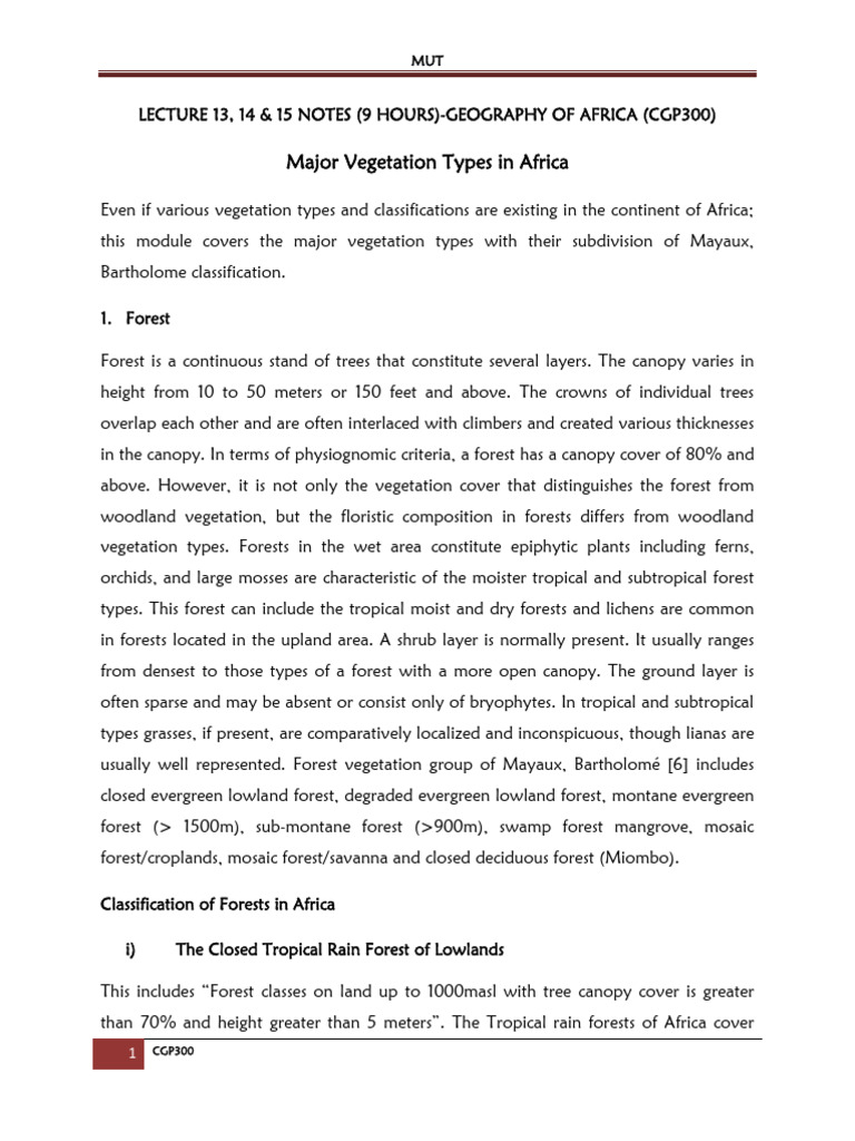 Lecture 13,14 & 15 Notes - Cgp300 (Geography of Africa) | PDF | Forests ...