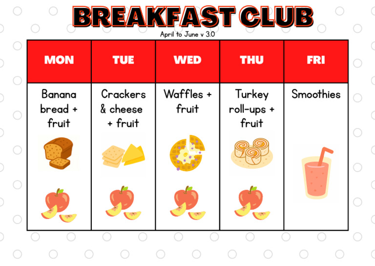 Breakfast Club Menu: April-June 2023 | PDF