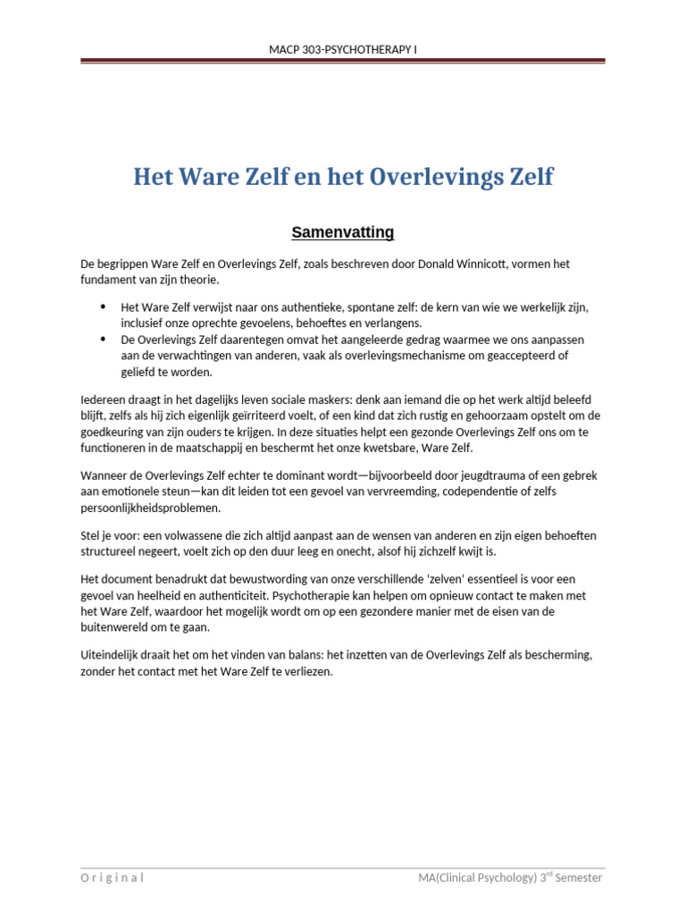 Ware Zelf Vs Overlevings Zelf | PDF