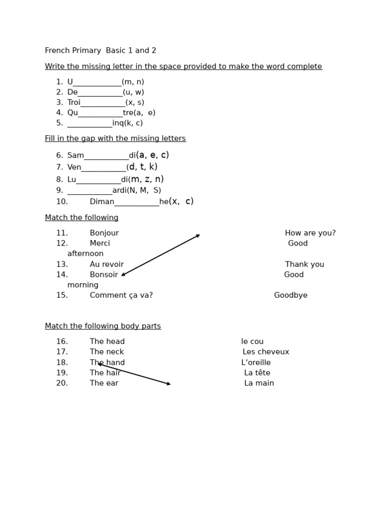 French Primary Basic 1 and 2 | PDF