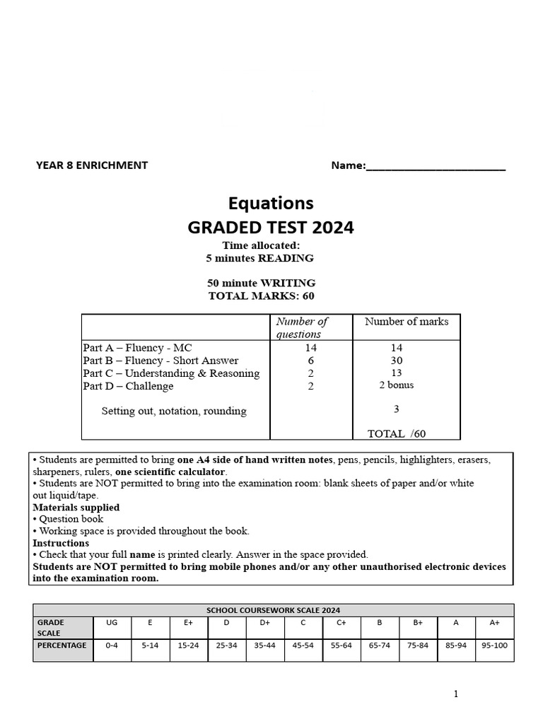 Graded equations test | PDF | Area | Quadratic Equation
