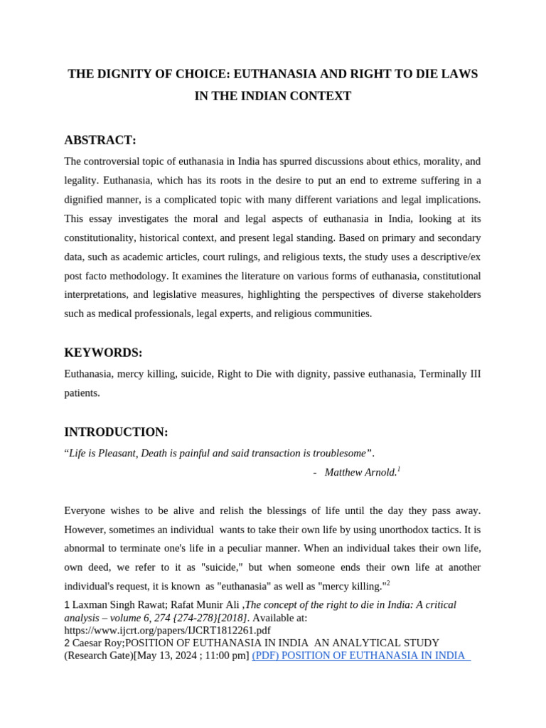 The Dignity of Choice- Euthanasia and Right to Die Laws in the Indian ...