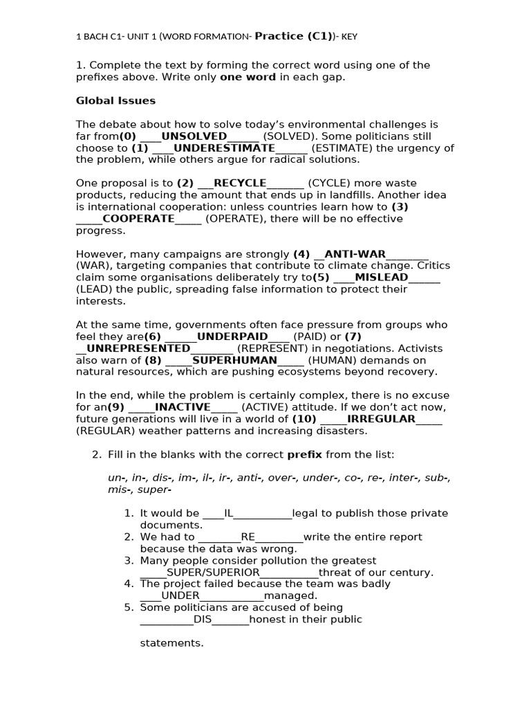Word Formation Practice for C1 Students | PDF | Natural Environment
