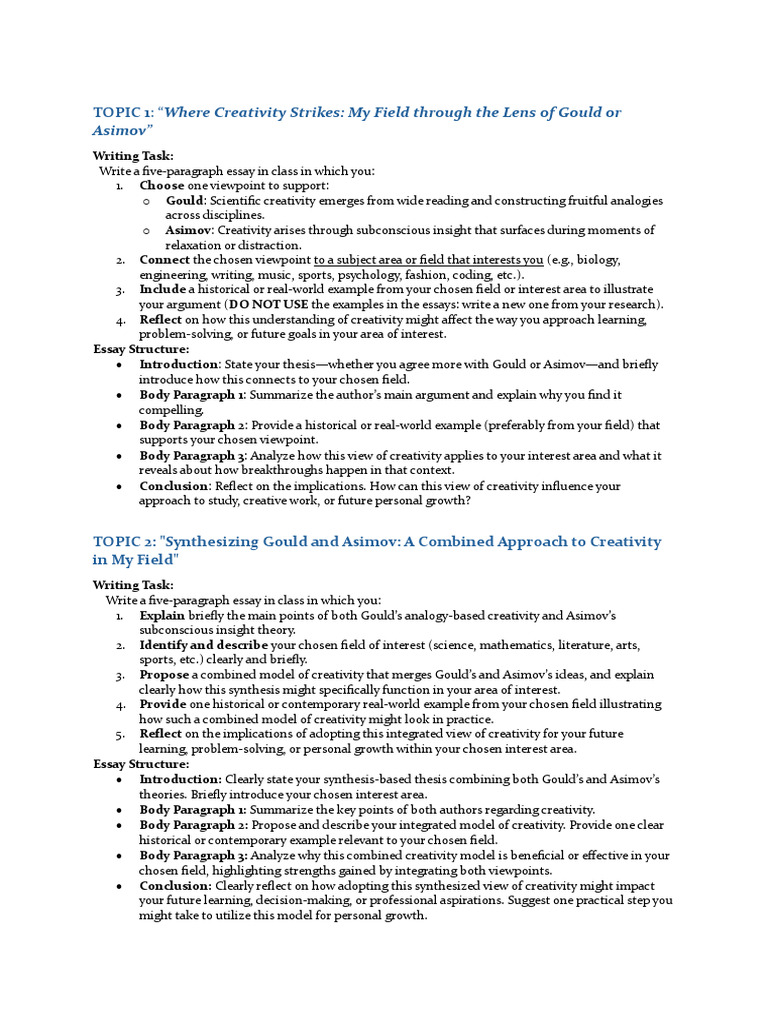 2025-1 Essay Writing Topics | PDF | Creativity | Essays