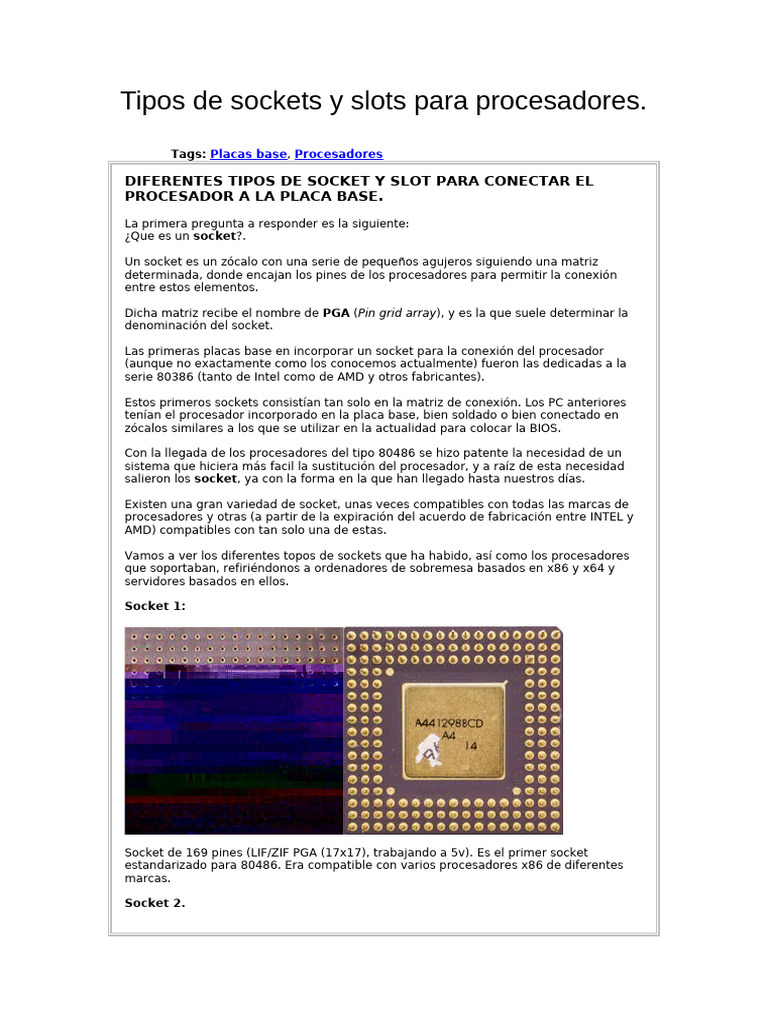 Tipos de Sockets y Slots para Procesadores | PDF | Microprocesador ...
