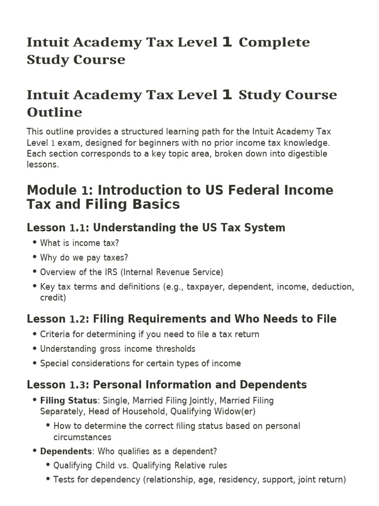 Intuit Academy Tax Level 1 Course Guide | PDF | Tax Deduction | Capital ...