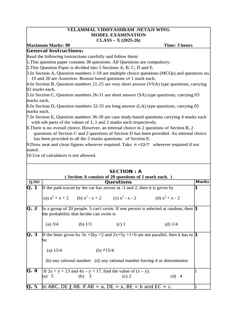 Class X Model Exam Paper 2025-26 | PDF | Circle | Zero Of A Function