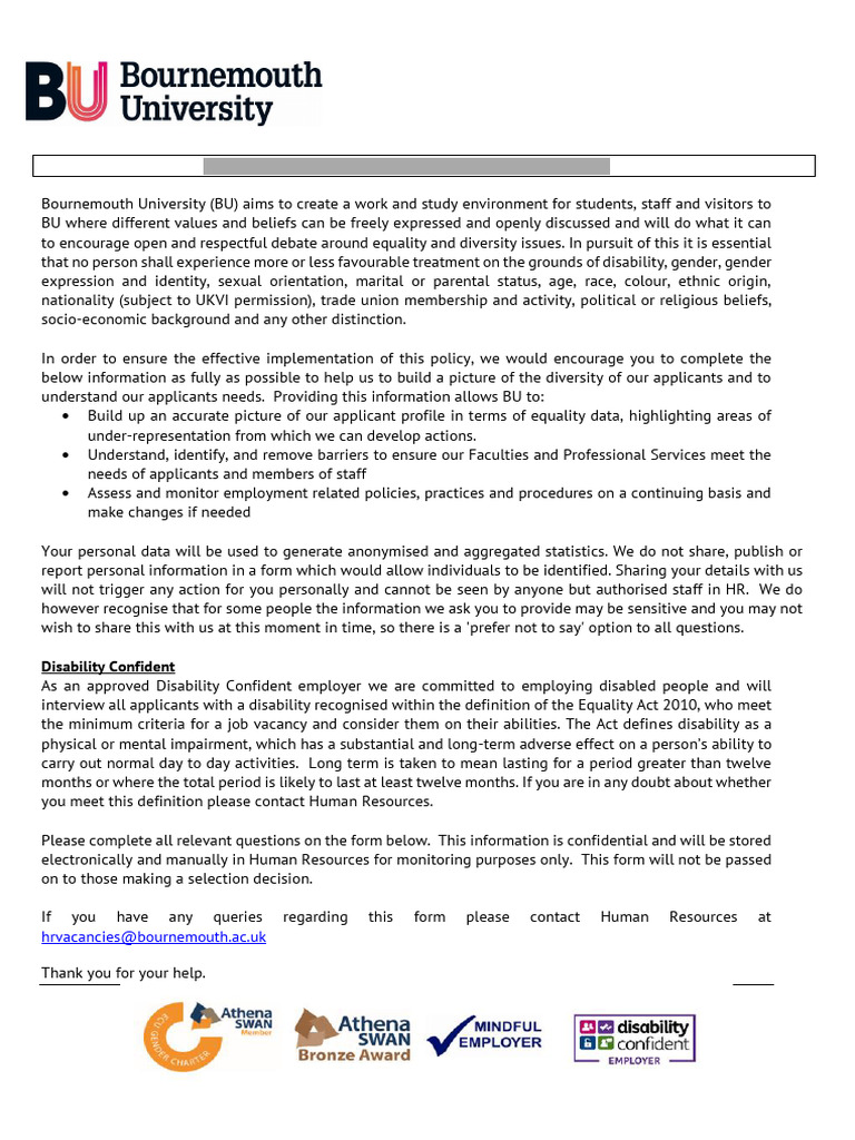 Equality Monitoring Form - 1 | PDF | Social Equality | Disability