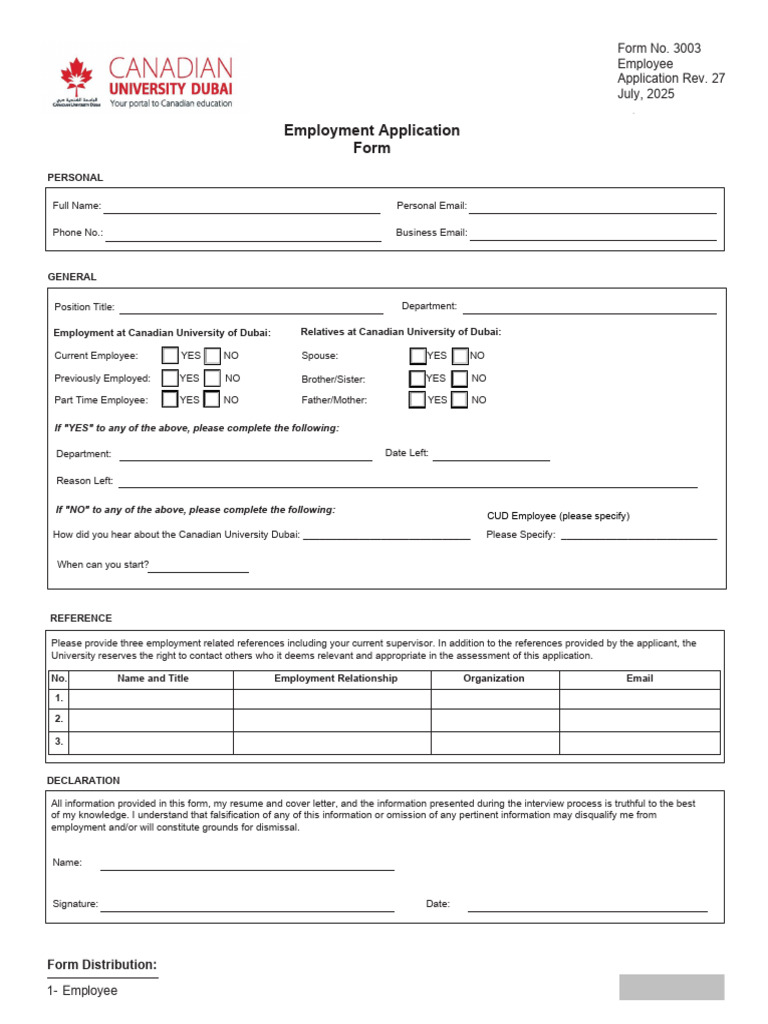 Form 3003 - Employee Application Form | PDF | Justice | Crime & Violence