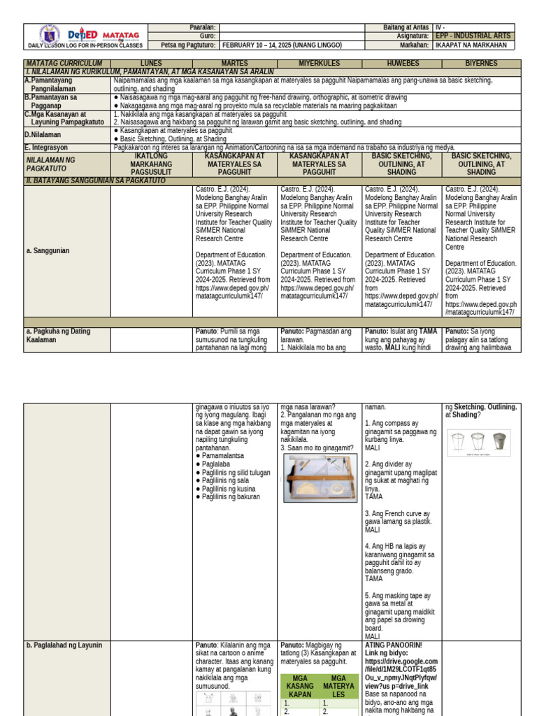 g4q4w1 DLL Epp - Industrial Arts (Matatag) @sir Ims | PDF