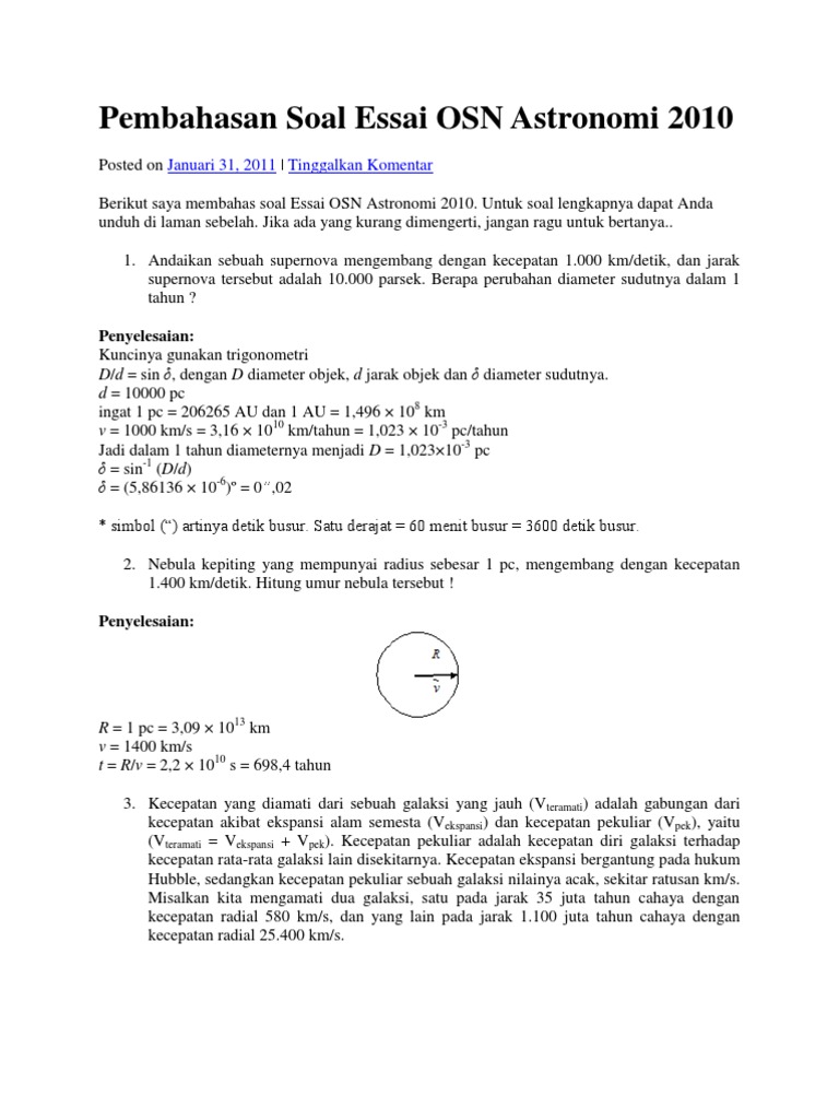 Pembahasan Soal Essai OSN Astronomi | PDF