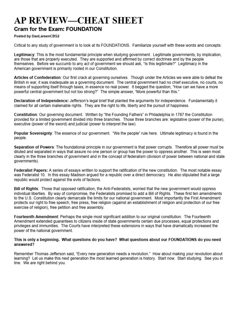 AP Government Foundations Cheat Sheet | PDF | Opinion Poll | United ...