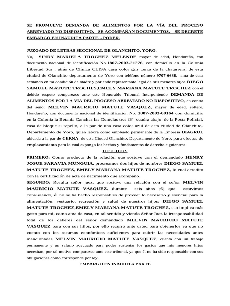 Demanada - Alimentos - de - Inaudita - Parte - Arceny #2 | PDF ...