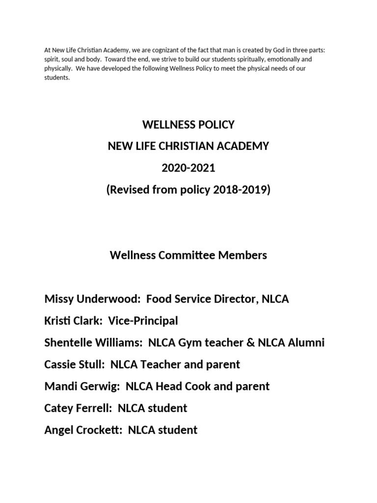 School Wellness Policy 2021 | PDF | Menu | Teachers
