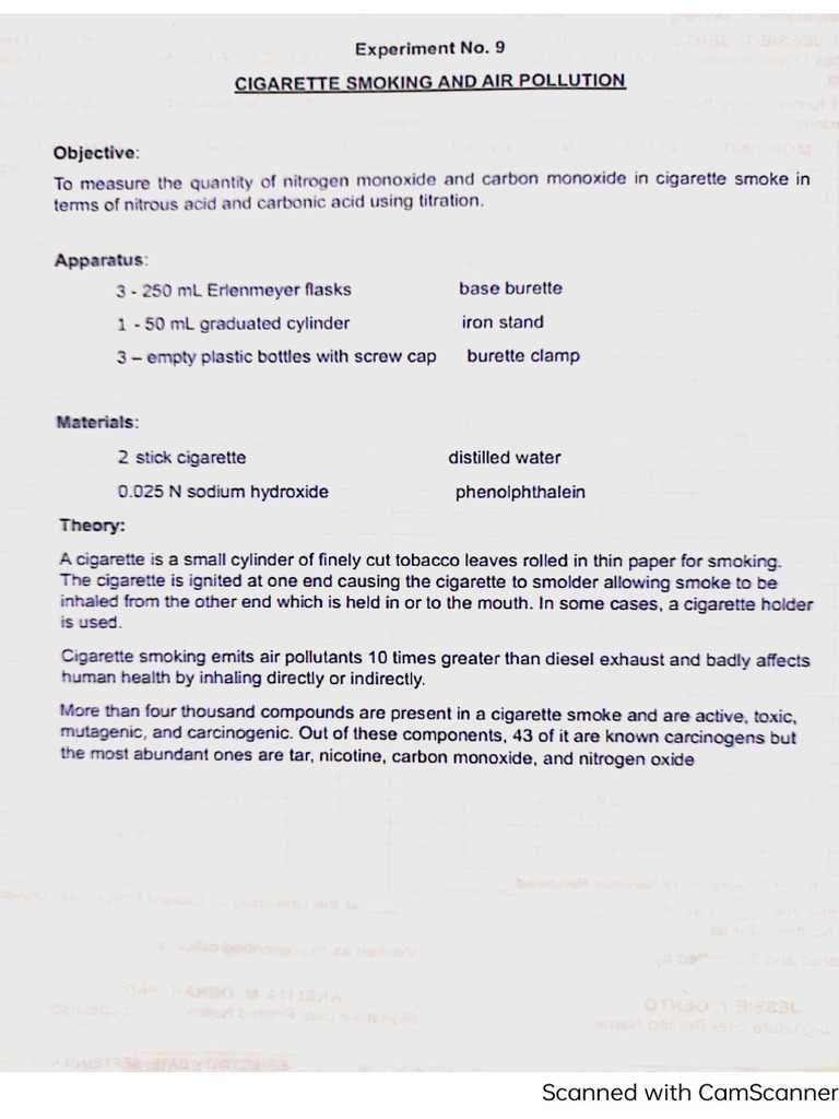 Lab 9 Cigarette Smoking Air Pollution | PDF