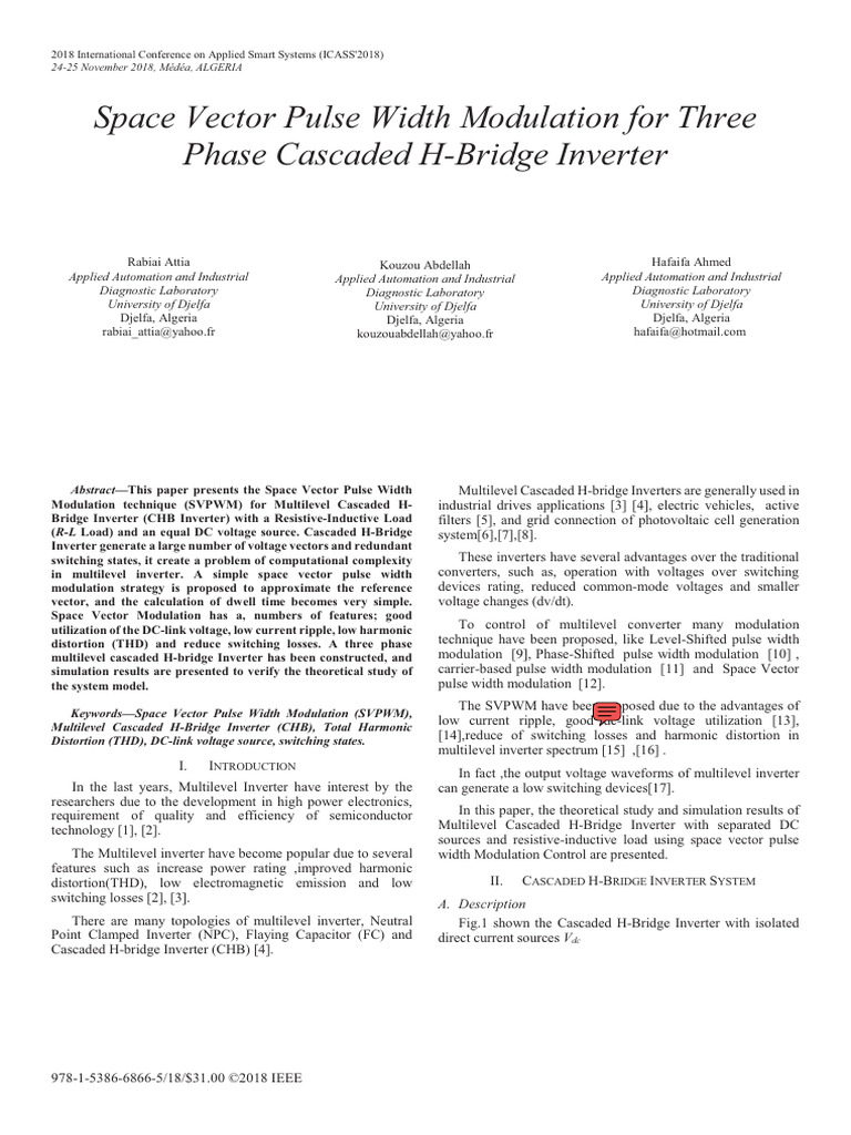 Space Vector Pulse Width Modulation for Three Phase Cascaded H-Bridge ...