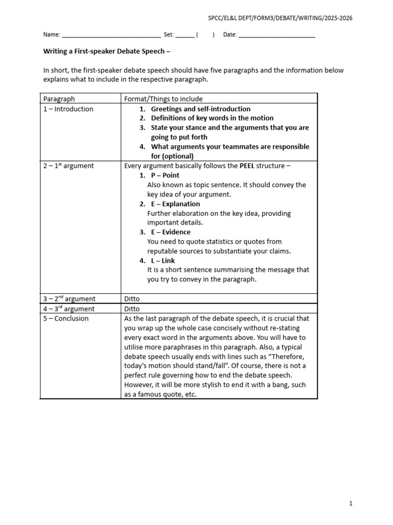 First-Speaker Debate Speech Guide | PDF