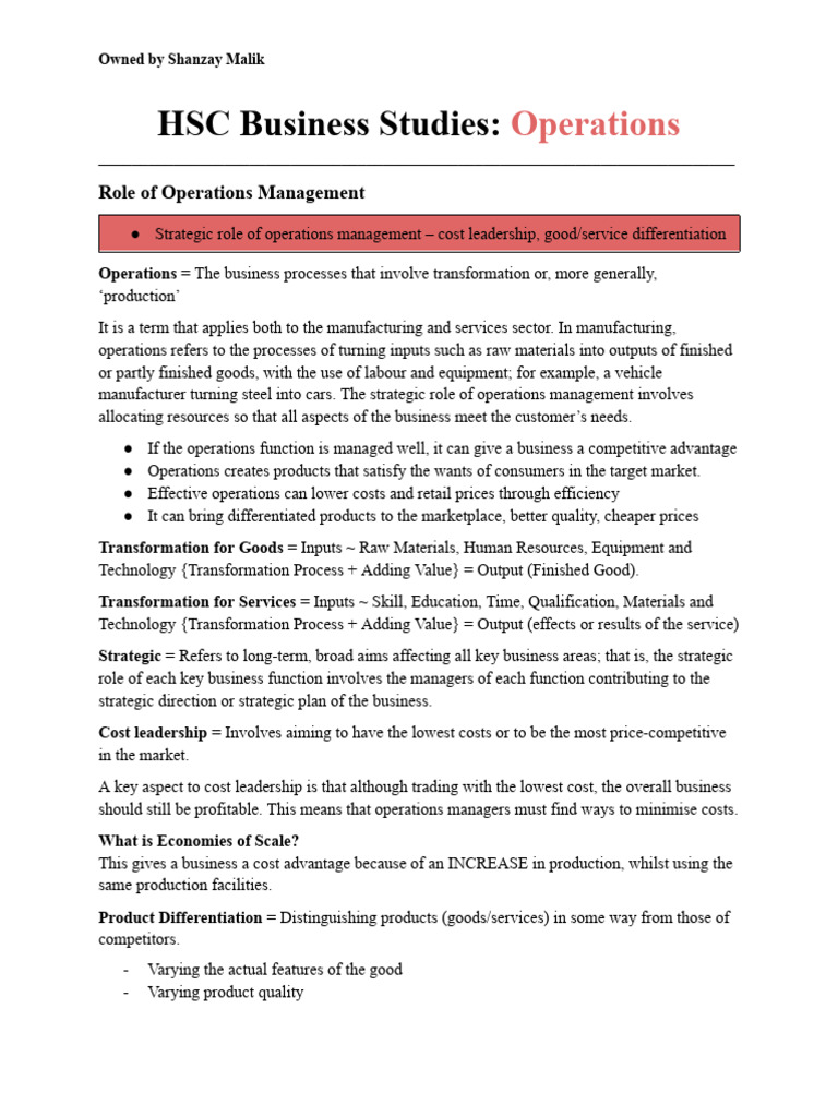 hsc-business-studies-operations | PDF | Supply Chain | Corporate Social ...