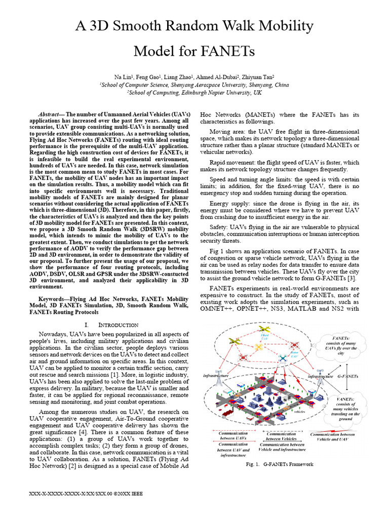 A 3D Smooth Random Walk Mobility Model for FANETs | PDF | Wireless Ad ...