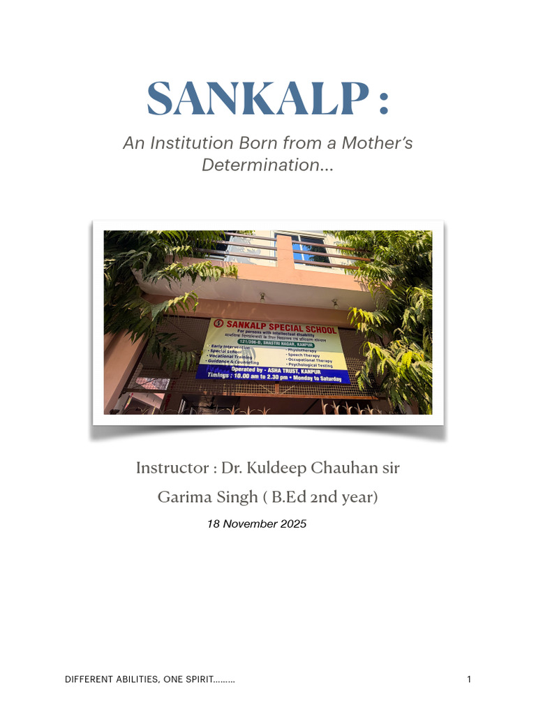 Visit to Sankalp Special School | PDF | Special Education | Autism