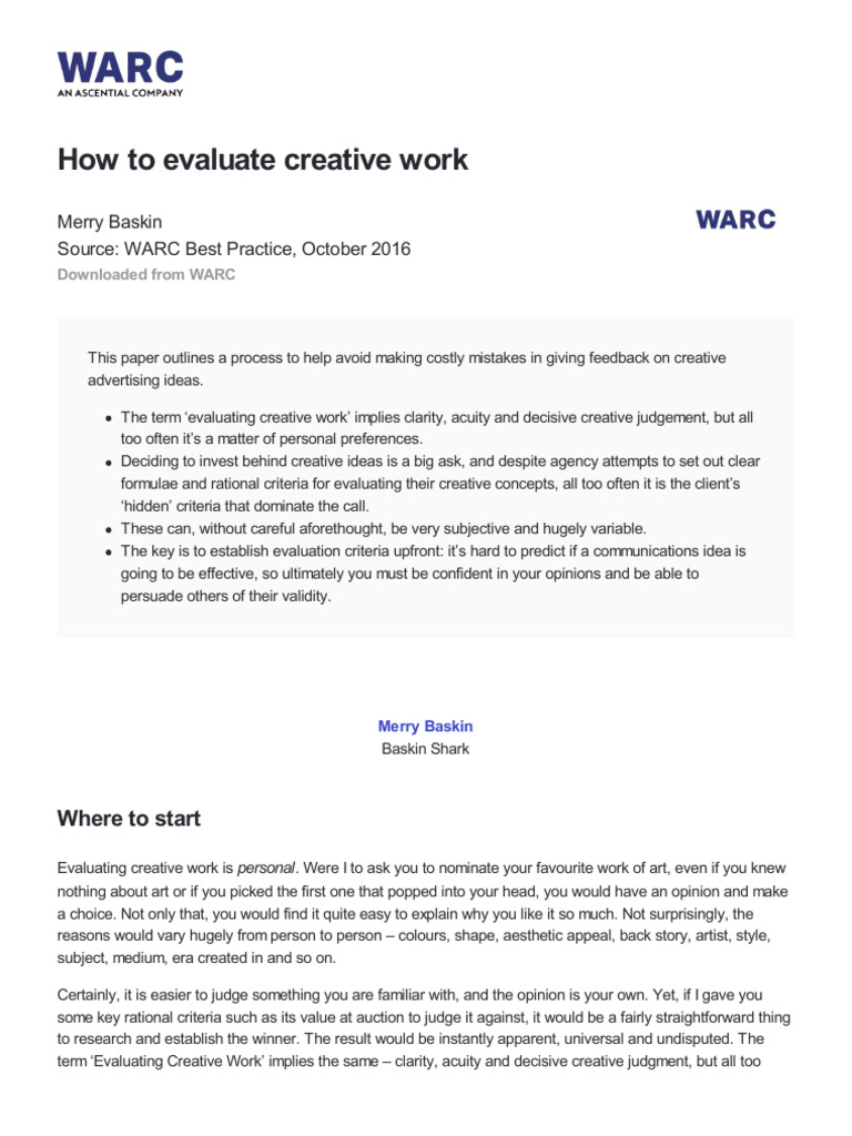 How To Evaluate Creative Wor | PDF | Brand | Target Audience