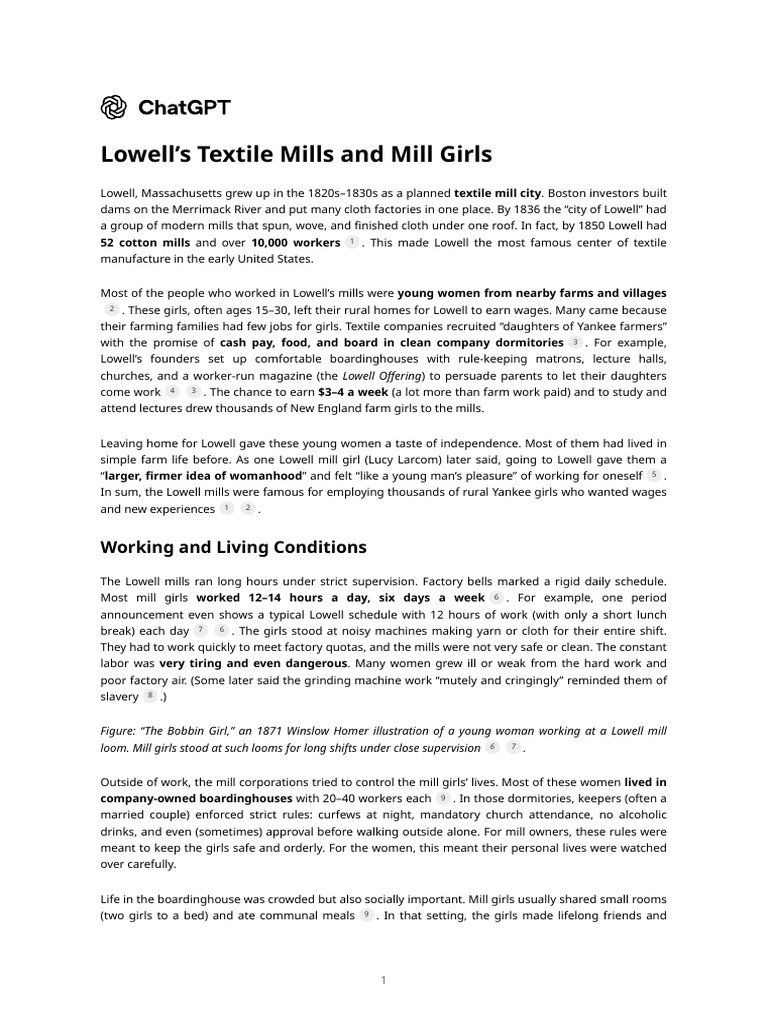 Lowell Mill Girls: Life and Work | PDF | Cost Of Living | Strike Action