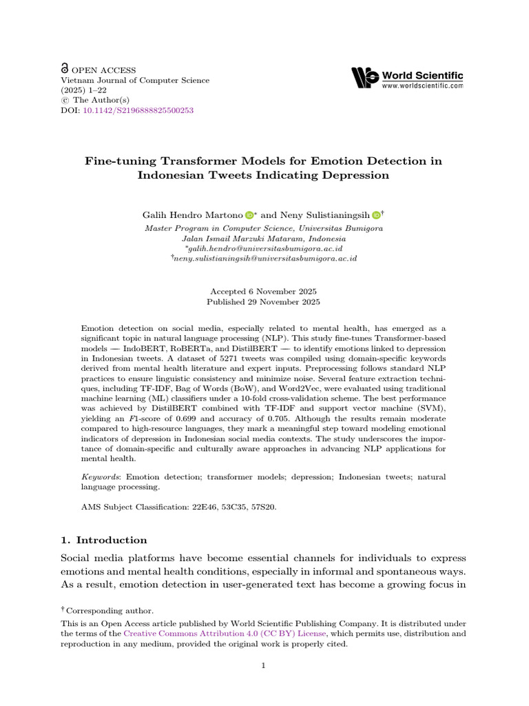 Fine Tuning Transformer Models for Emotion Detection in Indonesian ...