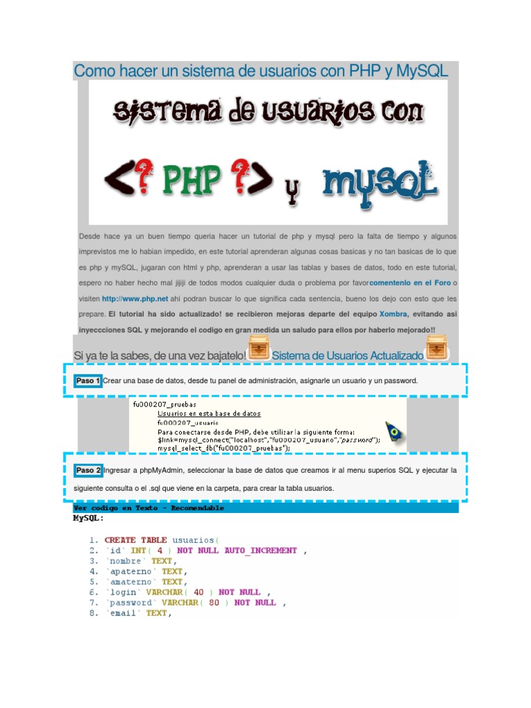 Como Hacer Un Sistema de Usuarios Con PHP y MySQL | Descargar gratis PDF | SQL | Tabla (base de ...