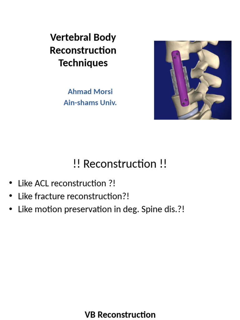 Vertebral Body Reconstruction Techniques | PDF | Vertebra ...
