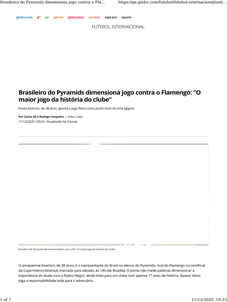 Brasileiro do Pyramids dimensiona jogo contra o Flamengo_ _O maior jogo ...
