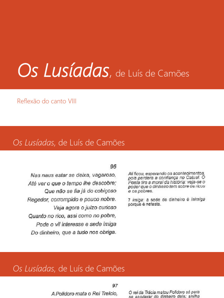 Os Lusíadas, de Luís de Camões - Reflexão Canto VIII | PDF