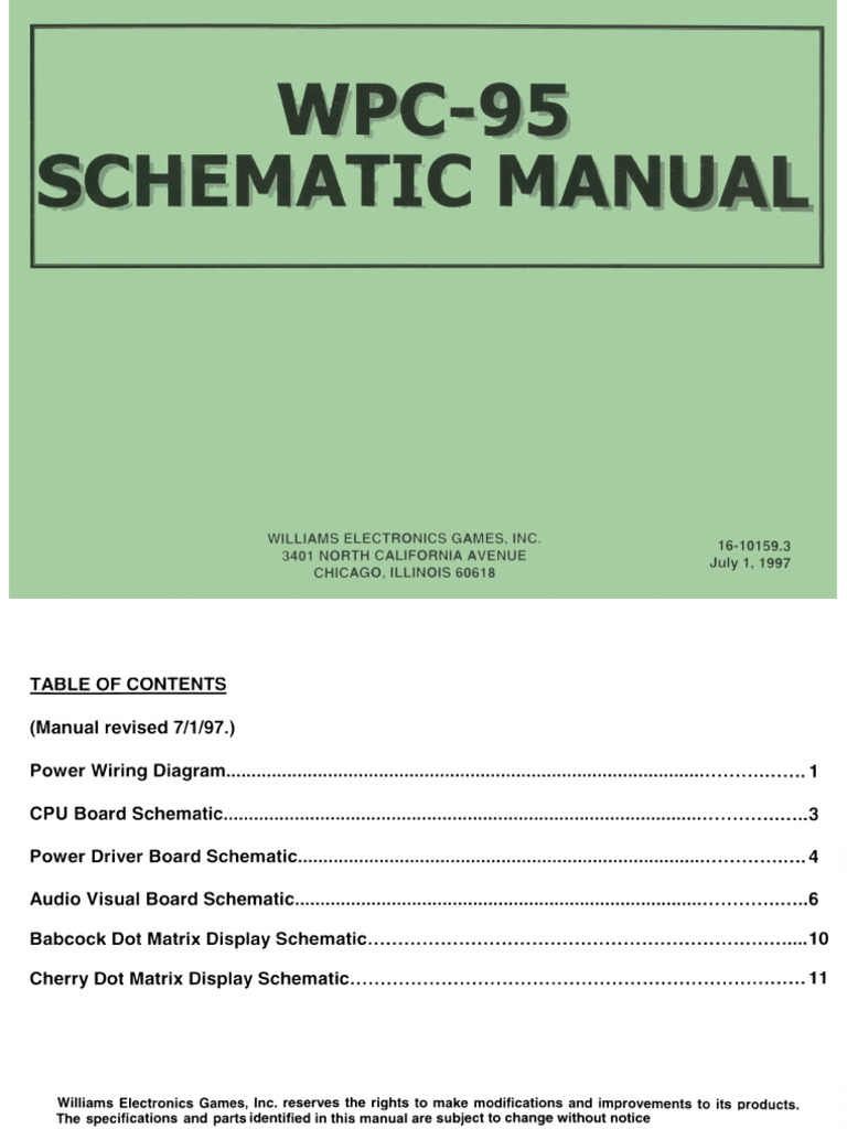 Williams WPC 95 Schematic Manual July 1 1997 | PDF