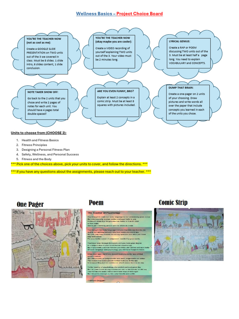 Choice Board Wellness Basics Projects | PDF