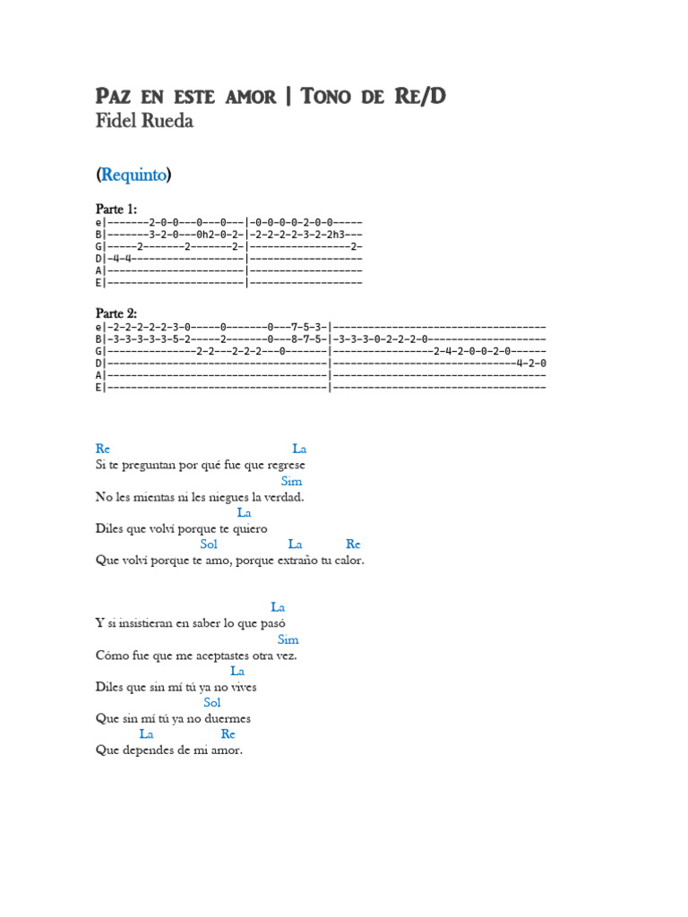 Paz en Este Amor (Requinto y Acordes) | PDF