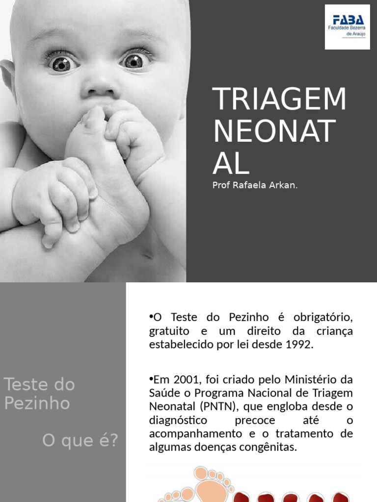Triagem Neonatal Teste Do Pezinho, Coraçãozinho, Linguinha | PDF ...