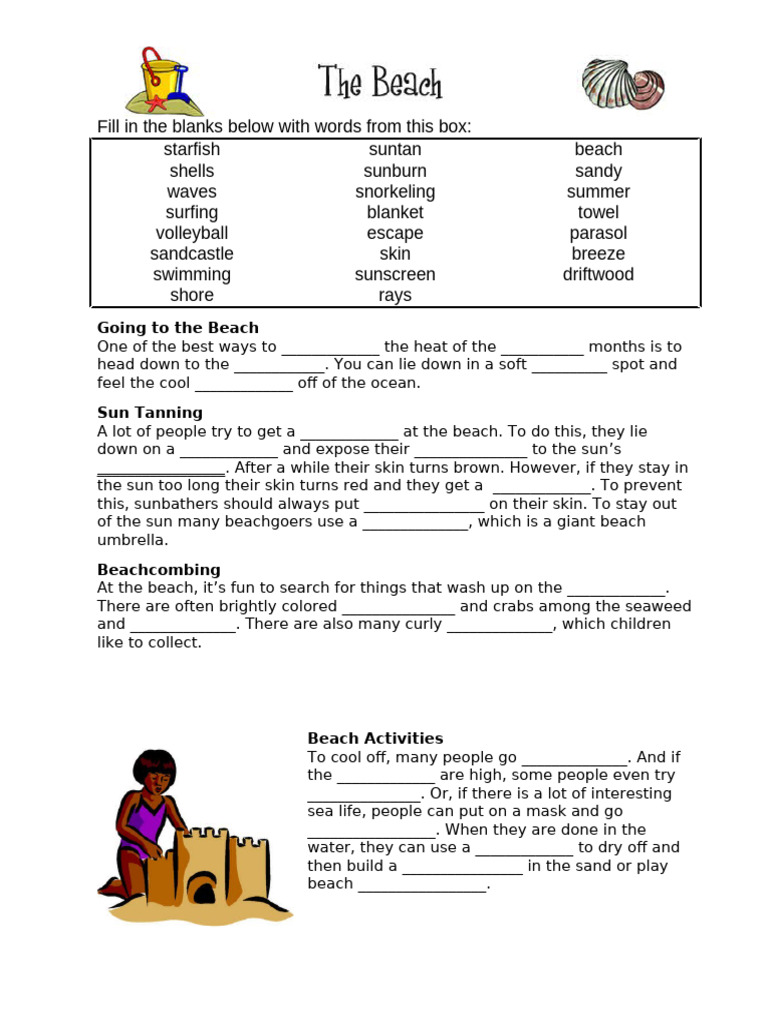 Beach Activities and Fun Fill-in-the-Blanks | PDF