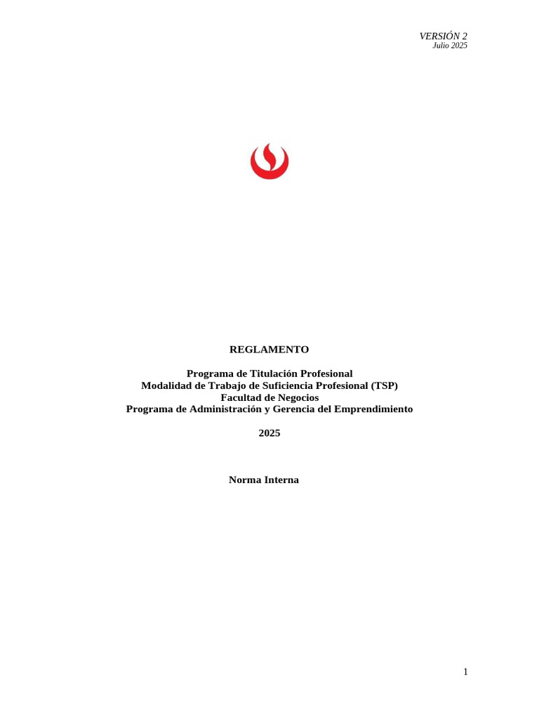 Reglamento Programa Titulacion Modalidad TSP 2025 AGE Ver FINAL | PDF ...
