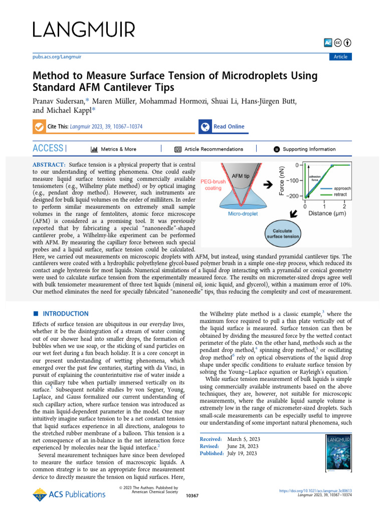 Method To Measure Surface Tension of Microdroplets Using Standard Afm ...
