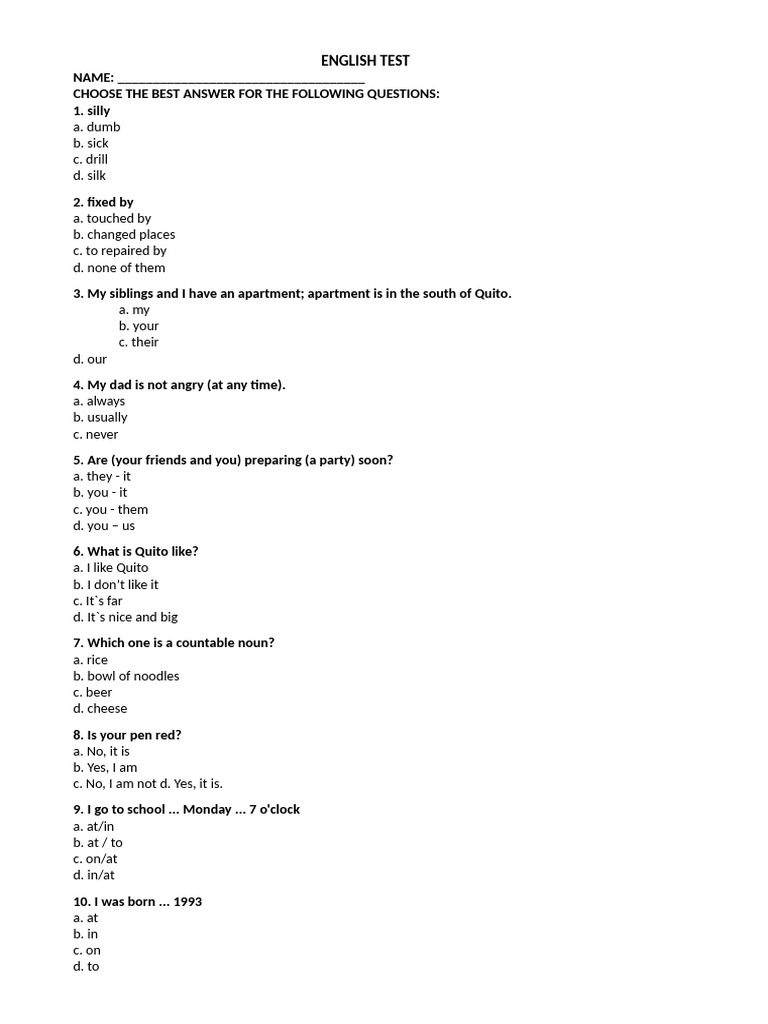 English Language Proficiency Test | PDF