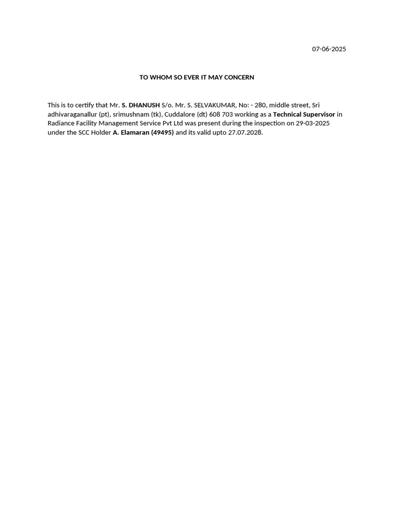 C License Holder Format Dhanush | PDF