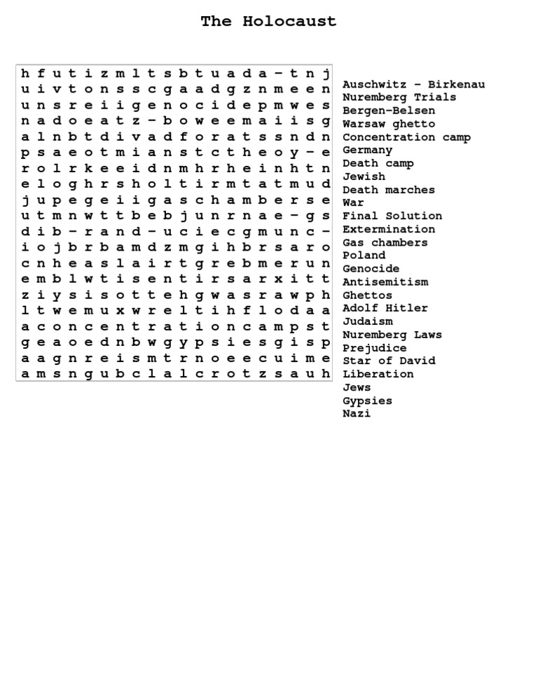 Holocaust Word Search | PDF | Extermination Camp | The Holocaust