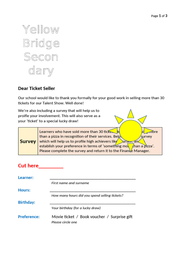 Talent Show Ticket Seller Appreciation | PDF