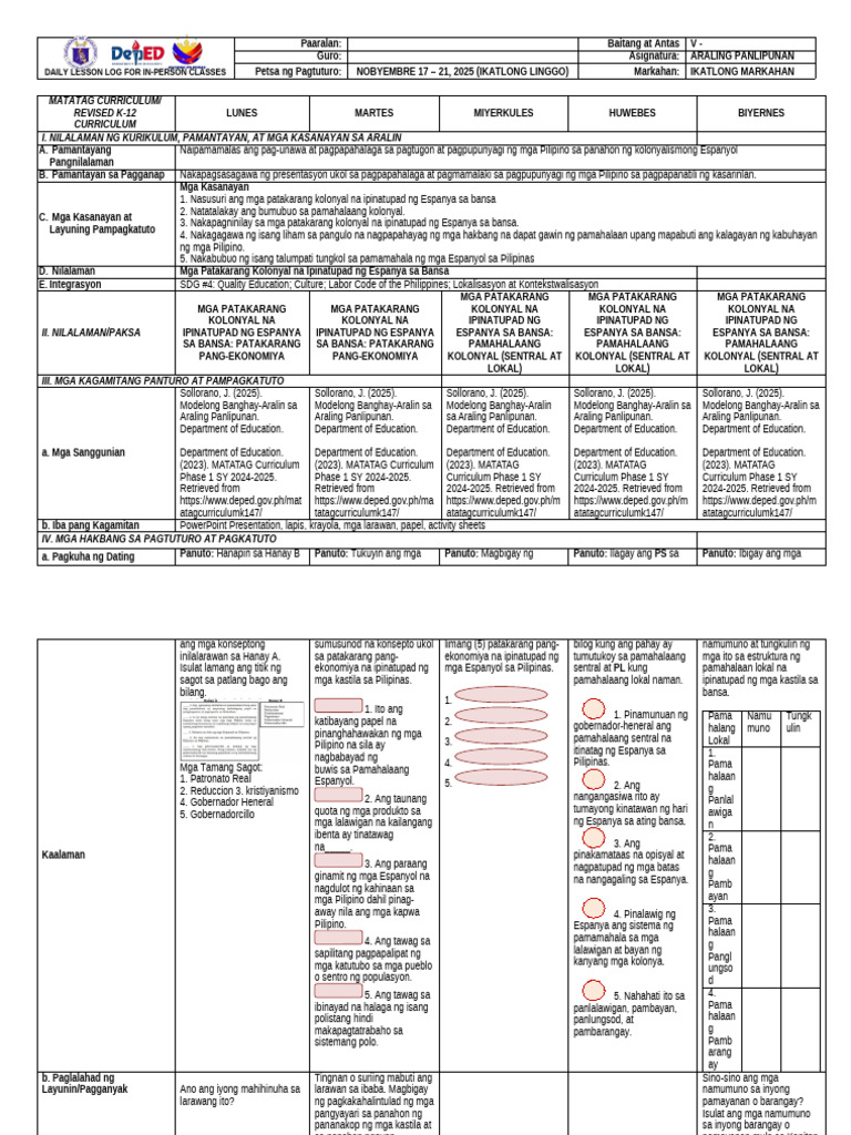 Matatag Curriculum/ Revised K-12 Curriculum I. Nilalaman NG Kurikulum ...