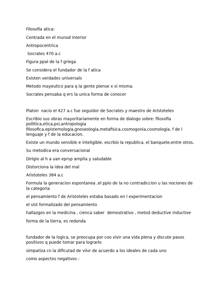 Filosofía griega: Sócrates, Platón y Aristóteles | PDF | Aristóteles ...