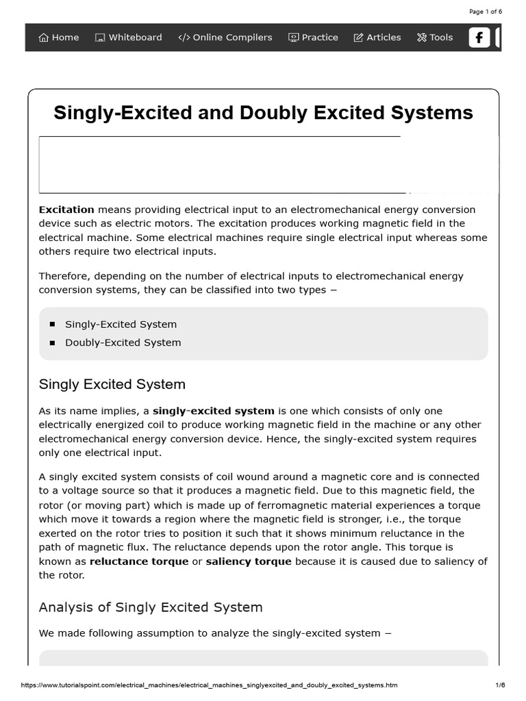 Singly-Excited and Doubly Excited Systems | PDF | Inductor | Electric Motor