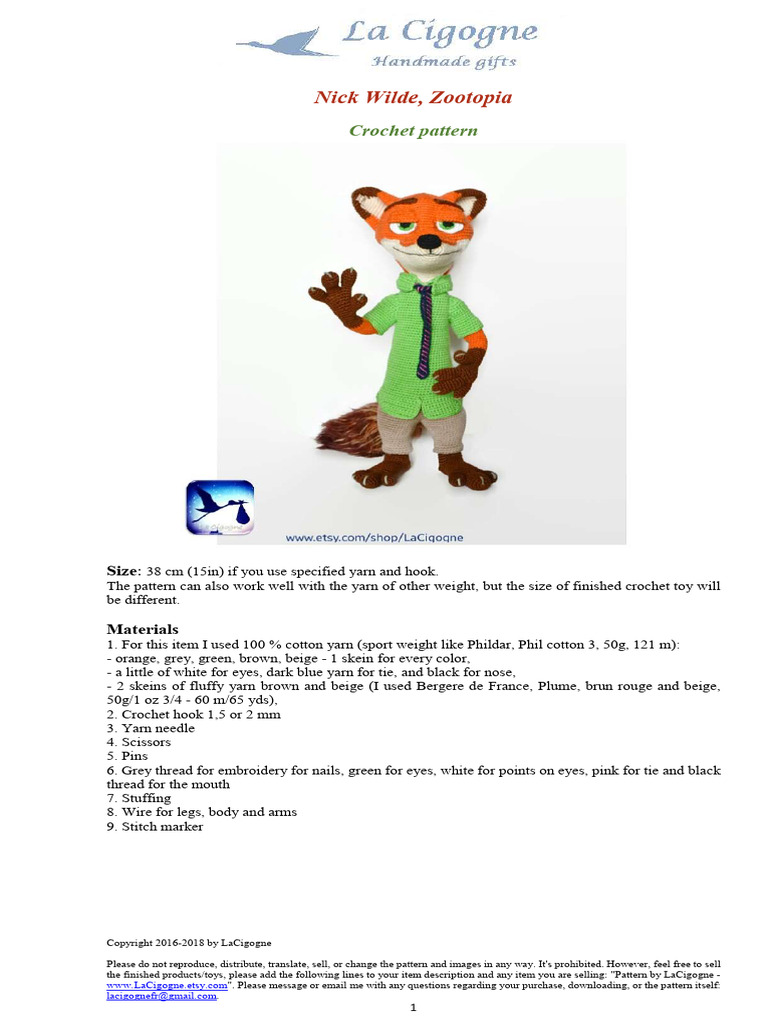 Zootopia Nick Wilde Crochet Pattern | PDF
