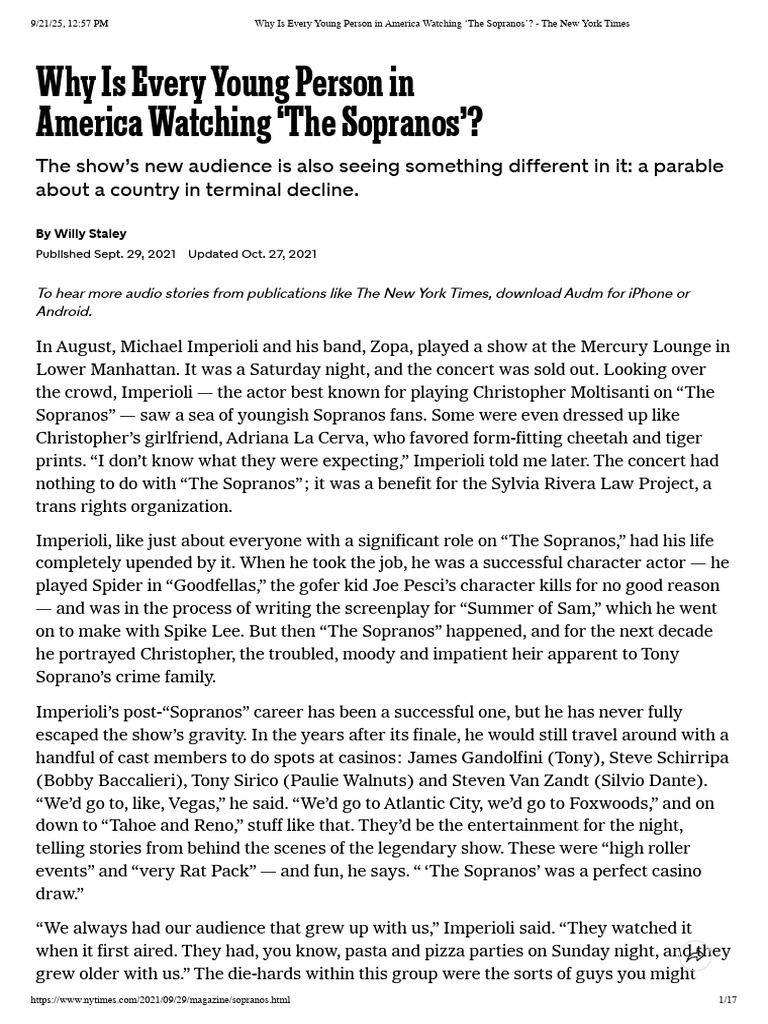 Why Is Every Young Person in America Watching ‘The Sopranos’_ - The New York Times | PDF ...