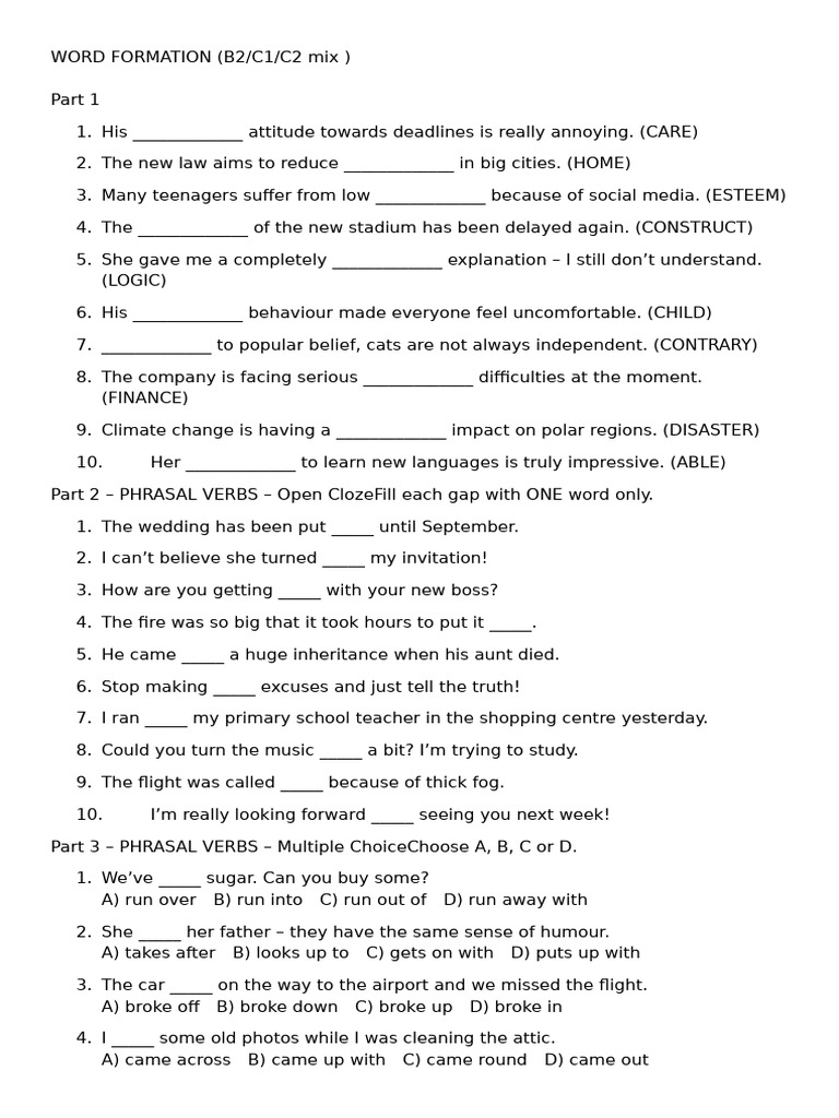 Advanced English Word Formation Exercises | PDF