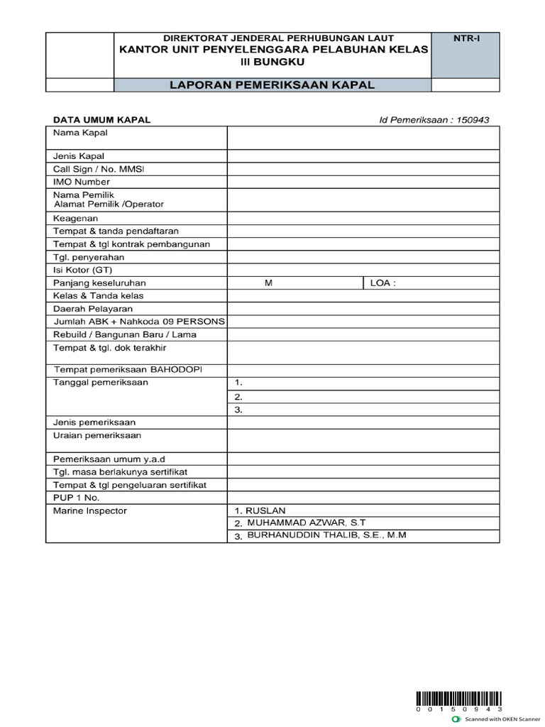 Format Ba Laporan Pemeriksaan Kapal | PDF